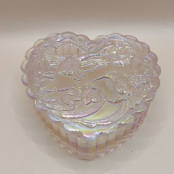 Fenton | Accents | Vintage Fenton Heart Shaped Iridescent Pink Trinket ...